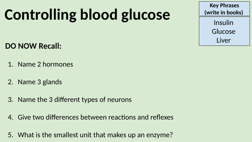 AQA GCSE Biology B5 Controlling blood glucose | Teaching Resources