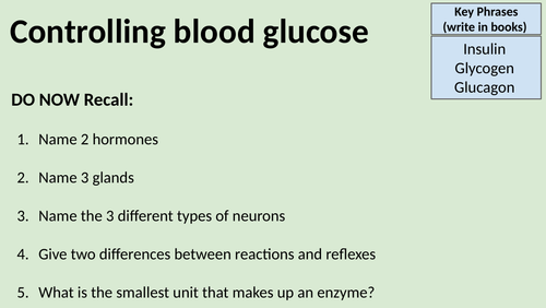 AQA GCSE Biology B5 Controlling blood glucose | Teaching Resources