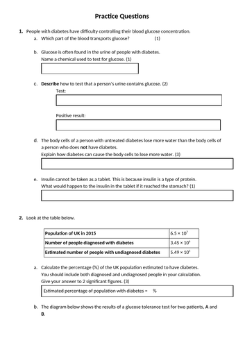 AQA GCSE Biology B5 Diabetes | Teaching Resources