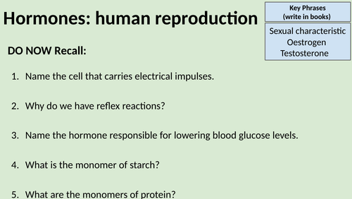 AQA GCSE Biology B5 human reproduction (hormones) | Teaching Resources