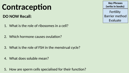 AQA GCSE Biology B5 Controlling fertility (contraception) | Teaching ...