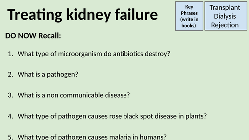 AQA GCSE Biology B5 Treating Kidney Failure | Teaching Resources