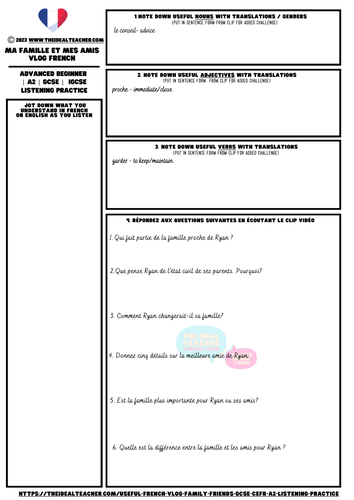 Family & Friends GCSE French Listening Practice | Teaching Resources