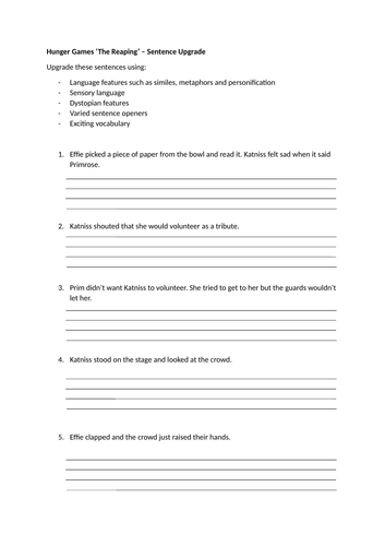 Hunger Games - Upgrading Sentences | Teaching Resources