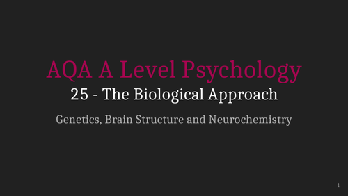 AQA A Level Psychology Lecture 25 - The Biological Approach | Teaching ...
