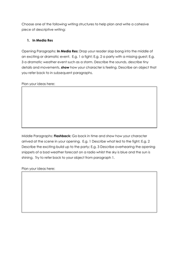 Descriptive Writing Planning Sheet | Teaching Resources