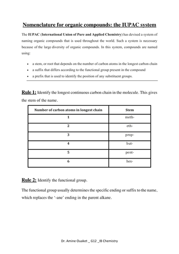 Topic 10 : Organic chemistry (IB) | Teaching Resources