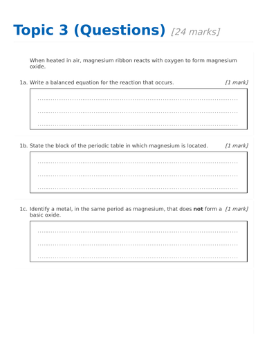 All the worksheets for IB chemistry topic 1 to 11 | Teaching Resources