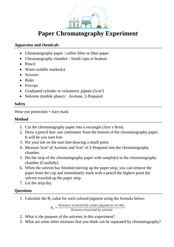 Paper Chromatography - Lesson/worksheet (MYP) | Teaching Resources