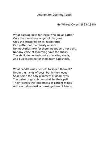 Wilfred Owen Resource Pack - 'Dulce Et Decorum Est' and 'Anthem For ...