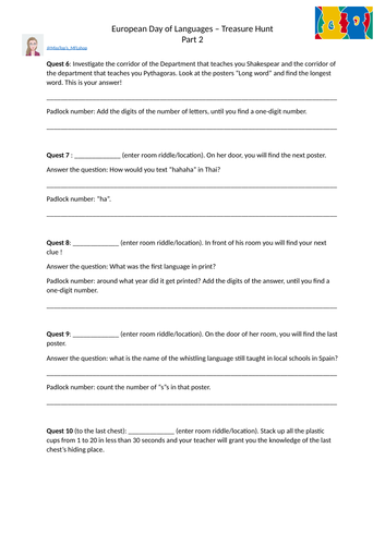 European Day of Languages A Treasure Hunt | Teaching Resources