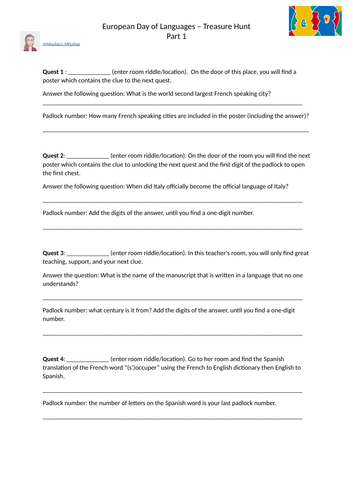 European Day of Languages A Treasure Hunt | Teaching Resources