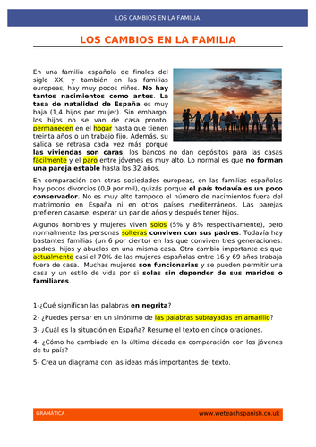 AS LEVEL CAMBIOS EN LA FAMILIA LESSON 1 | Teaching Resources
