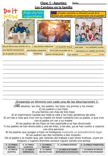 AS LEVEL CAMBIOS EN LA FAMILIA LESSON 1 | Teaching Resources