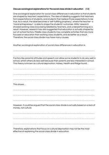 GCSE Sociology: Class and Education | Teaching Resources