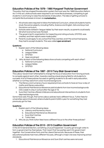 GCSE Sociology: Education Policies | Teaching Resources