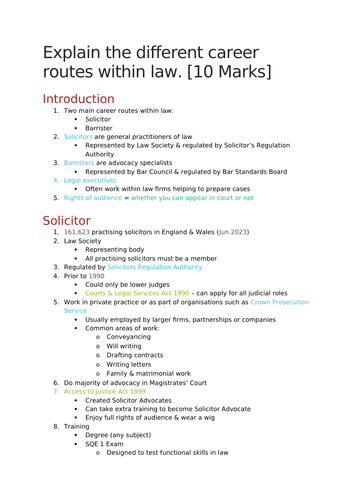 A-Level Law: Eduqas ELS 10 Mark Question + Model + Answer - Legal ...