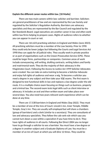 A-Level Law: Eduqas ELS 10 Mark Question + Model + Answer - Legal ...