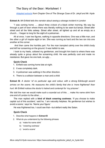 Doctor Jekyll & Mr Hyde - Chapter One | Teaching Resources