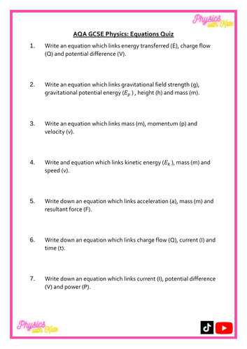 AQA GCSE Equation Quiz | Teaching Resources AQA GCSE Equation Quiz | Teaching Resources