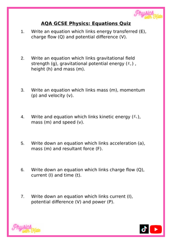 AQA GCSE Equation Quiz | Teaching Resources AQA GCSE Equation Quiz | Teaching Resources