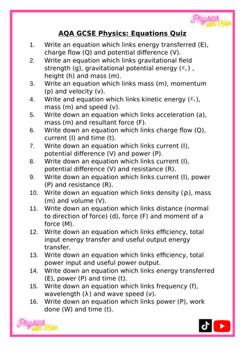 AQA GCSE Equation Quiz | Teaching Resources AQA GCSE Equation Quiz | Teaching Resources