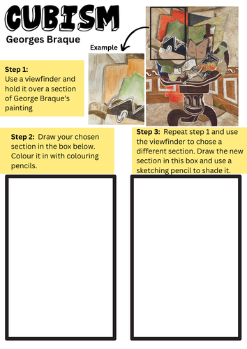 Cubism / Georges Braque viewfinder worksheet extension task | Teaching ...