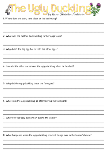 The Ugly Duckling Reading Worksheets | Teaching Resources