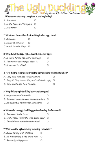 The Ugly Duckling Reading Worksheets | Teaching Resources