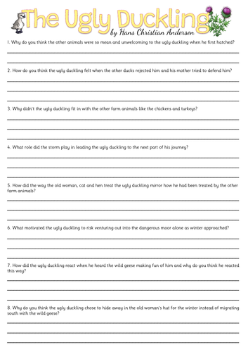 The Ugly Duckling Reading Worksheets | Teaching Resources