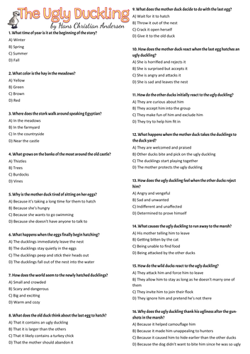 The Ugly Duckling Reading Worksheets | Teaching Resources
