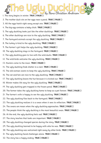The Ugly Duckling Reading Worksheets | Teaching Resources