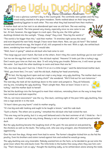 The Ugly Duckling Reading Worksheets | Teaching Resources