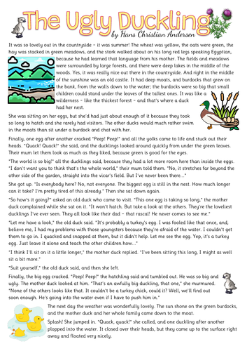 The Ugly Duckling Reading Worksheets | Teaching Resources