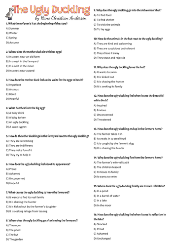 The Ugly Duckling Reading Worksheets | Teaching Resources