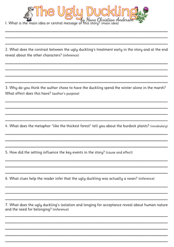 The Ugly Duckling Reading Worksheets | Teaching Resources