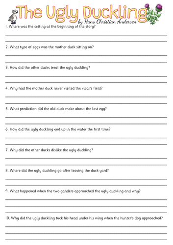 The Ugly Duckling Reading Worksheets | Teaching Resources