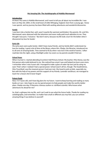 Autobiography Writing Unit Year 4 | Teaching Resources