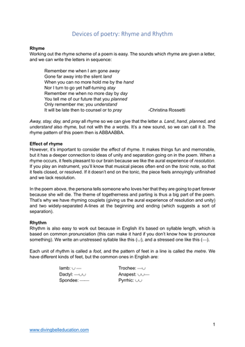 Devices of Poetry: Rhyme and Rhythm | Teaching Resources