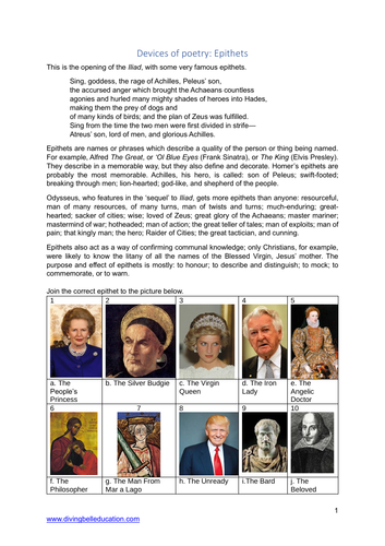 Devices of Poetry: Epithet | Teaching Resources