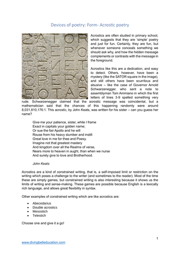 Devices of Poetry: Form - Acrostics | Teaching Resources