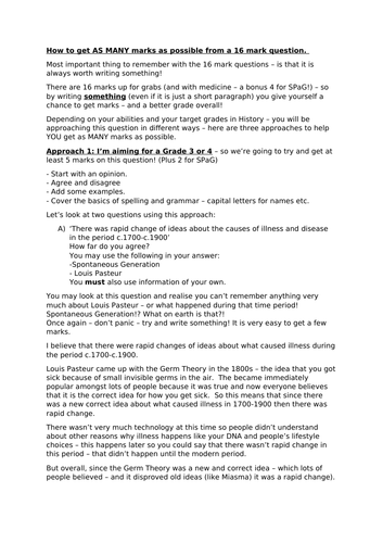 16 mark question breakdown - Edexcel Medicine in Britain | Teaching ...