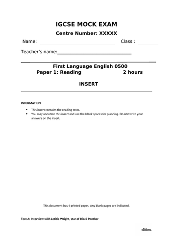 CIE 0500 IGCSE English Language Paper 1 Mock Exam 'Actors' With Mark ...