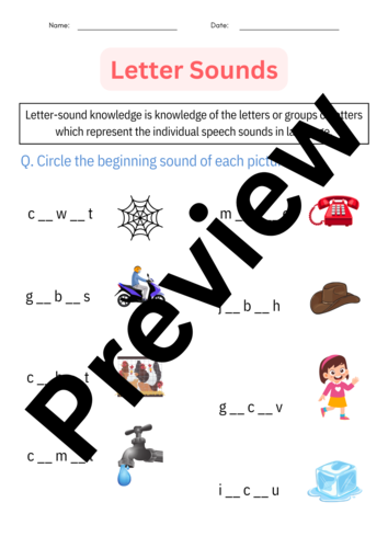 Printable Matching Beginning Letter Sounds Worksheet and Activities for ...