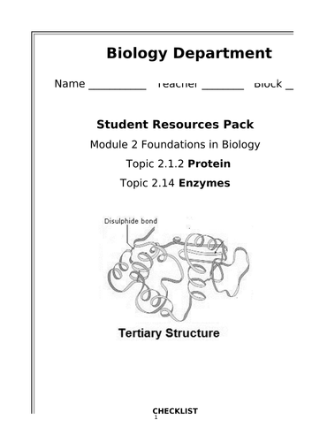 OCR Biology Proteins 2.1.2 and Enzymes 2.1.4 | Teaching Resources