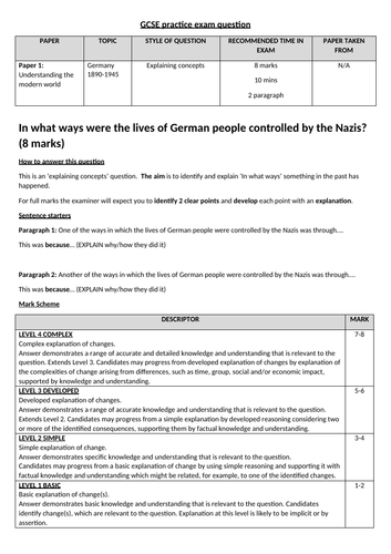 AQA Germany 1890-1945 exam questions | Teaching Resources