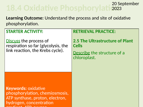 OCR Biology A- 18.4 Oxidative Phosphorylation | Teaching Resources