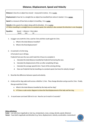 Distance, Displacement, Speed and Velocity (Scalars & Vectors ...