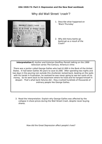AQA 8145 - America part 2: Depression and New Deal revision workbook ...