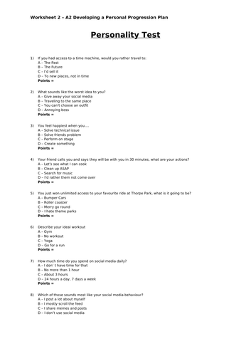 A2 Developing a Personal Progression Plan (Level 1) - Full Unit | Teaching Resources